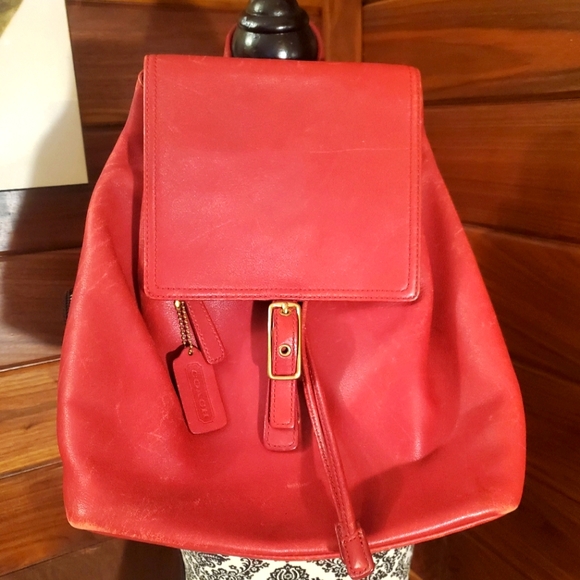 Coach | Bags | Coach Vintage Red Leather Backpack 9827 Purse Bag Tote ...